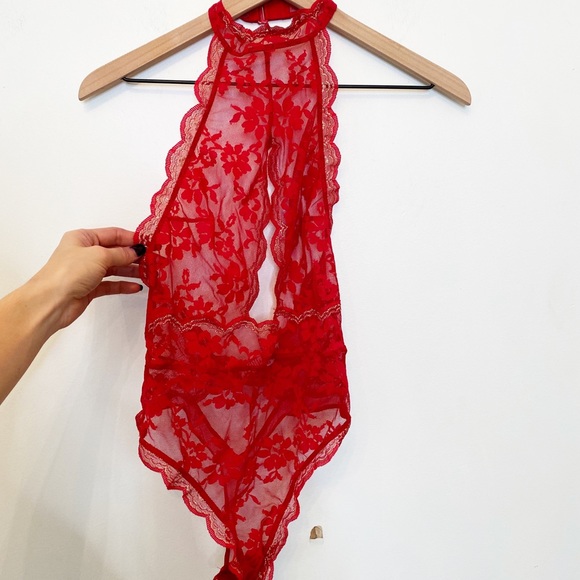 Victoria's Secret | Tops | Victorias Secret Red Lace Halter Lingerie ...
